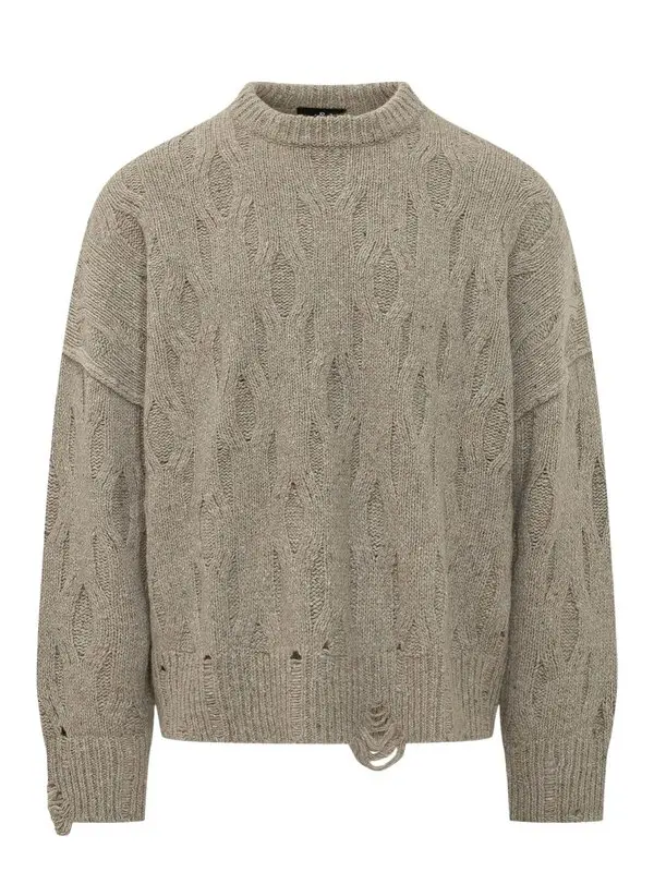 REPRESENT Distressed Cable Knitted Sweater - Beige