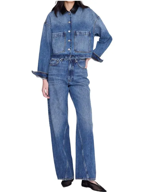 ANINE BING Cropped Denim Jacket - Blue