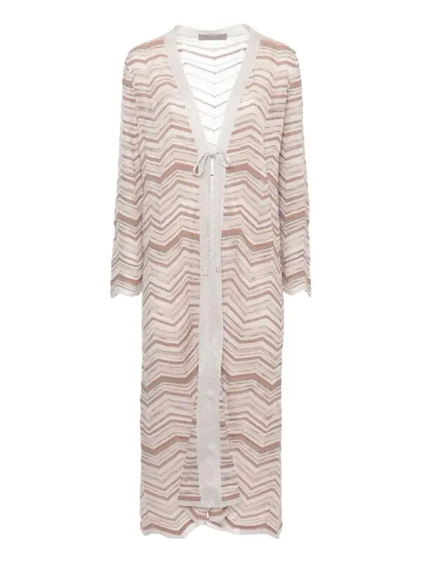 D.exterior Lurex Chevron Long Cardigan - Light Brown