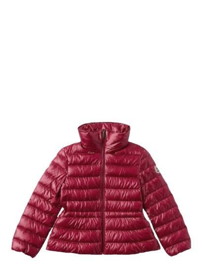 Moncler High Stand Collar Horizontal Quilted Down Jacket - Red