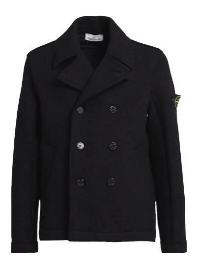 Stone Island Classic Lapel Pea Coat - Black