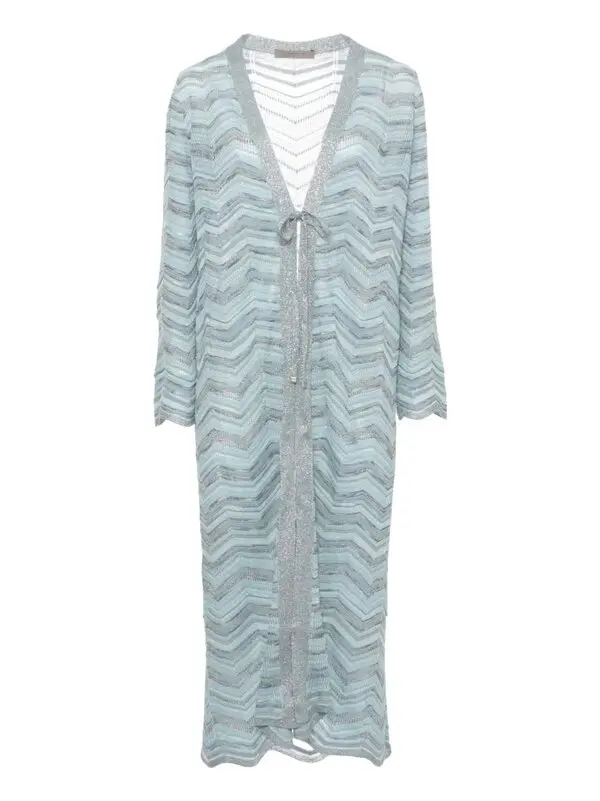 D.exterior Chevron Lurex Long Cardigan - Blue