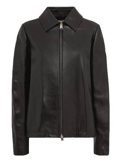 Khaite Leather Lapel Longsleeve Coat - Black