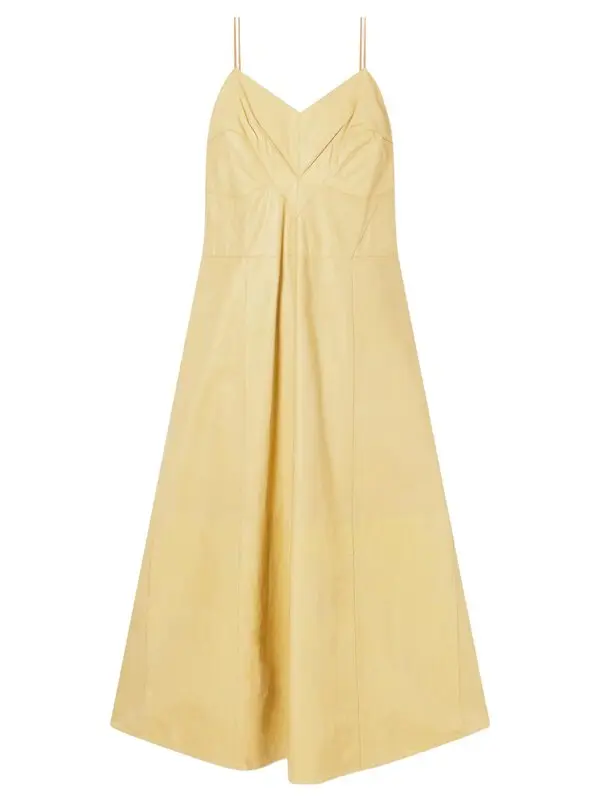 Calvin Klein Pleated Leather Slip Midi Dress - Nude