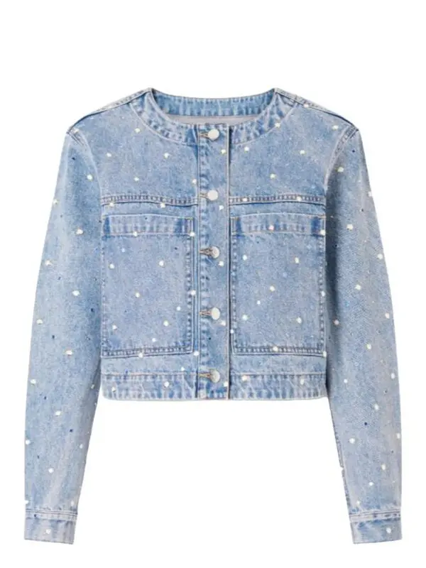Veronica Beard Cropped Embellished Denim Jacket - Blue