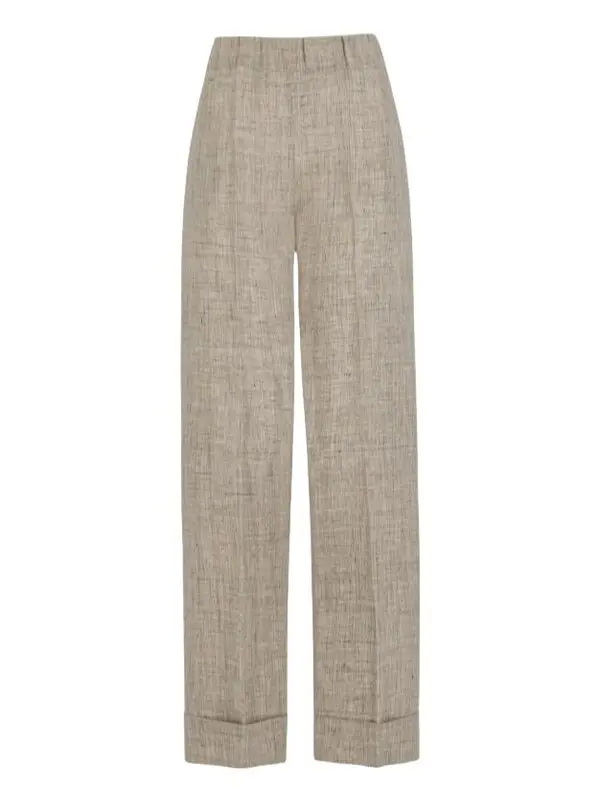 D.exterior Linen Turn-up Trousers - Beige