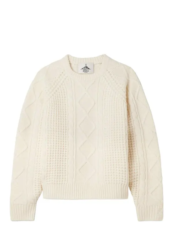Perfect Moment Crystal Cable-knit Merino Wool Pullover - No
