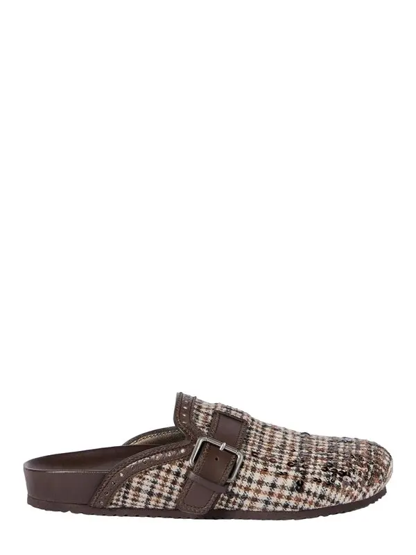 Brunello Cucinelli Water-resistant Alpaca And Wool Check Slippers With Dazzling Dégradé Embroidery - Brown