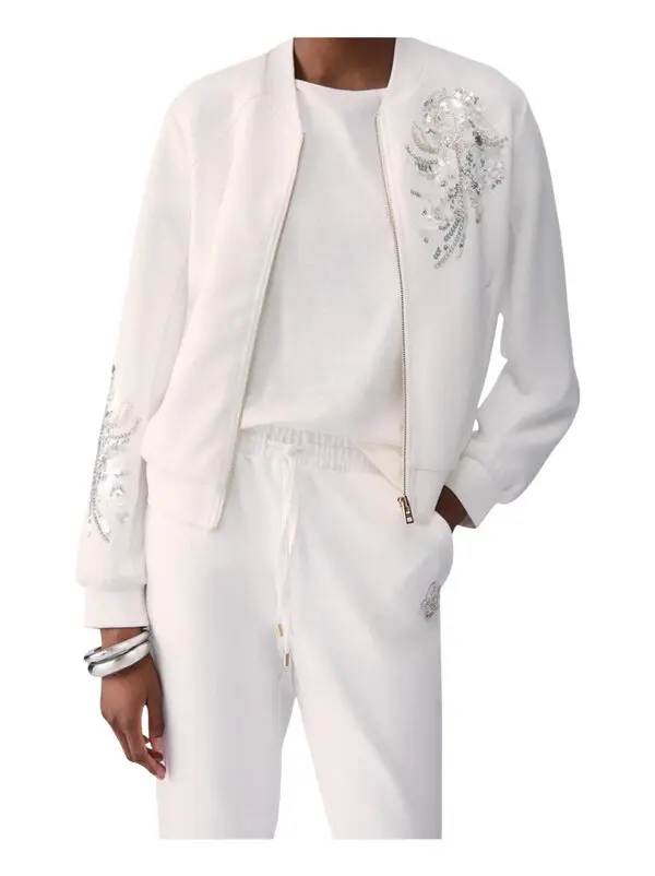Liu Jo Zip-up Embellished Sweatshirt - White