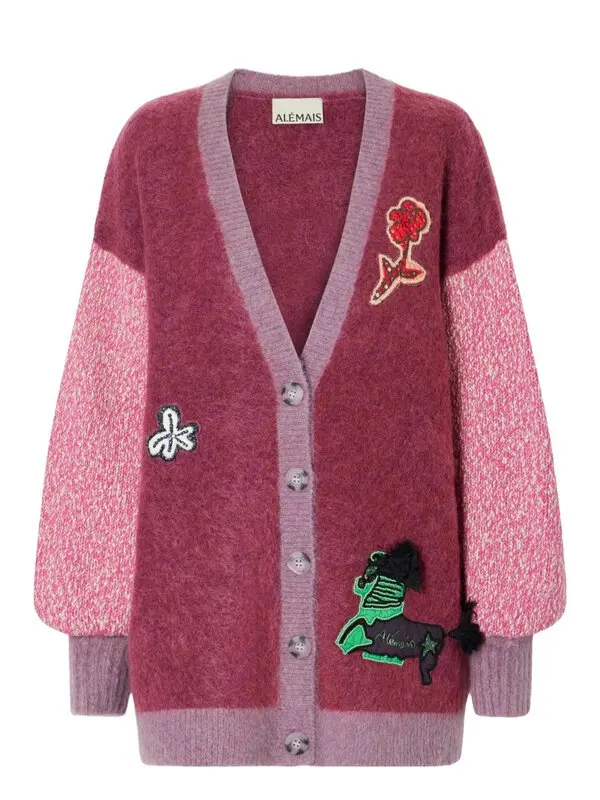 ALEMAIS Patterned Buttonfront Knit Cardigan - Red