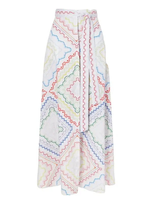 MARY KATRANTZOU Geometric Pattern Tie Waist Midi Skirt - No
