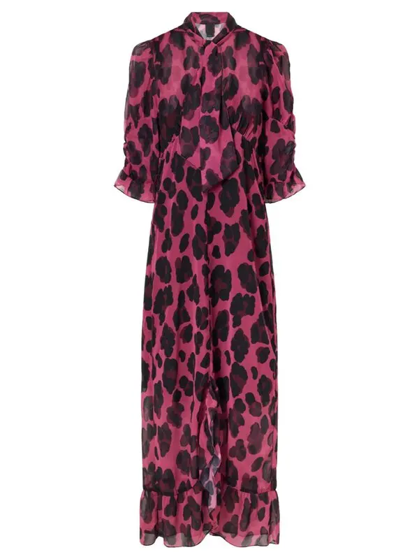 Anna Sui Tie-detailed Ruffled Animal-print Voile Midi Dress - Red
