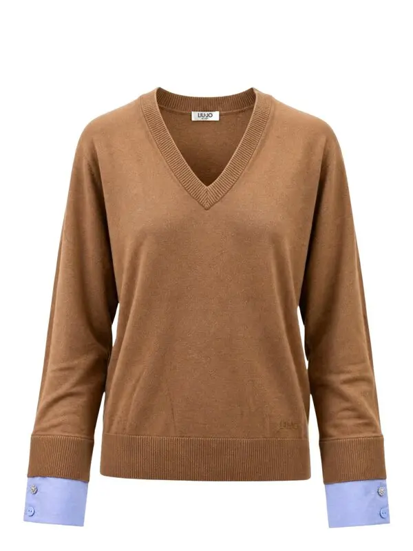Liu Jo Ribbed V-neck Sweater - Light Brown