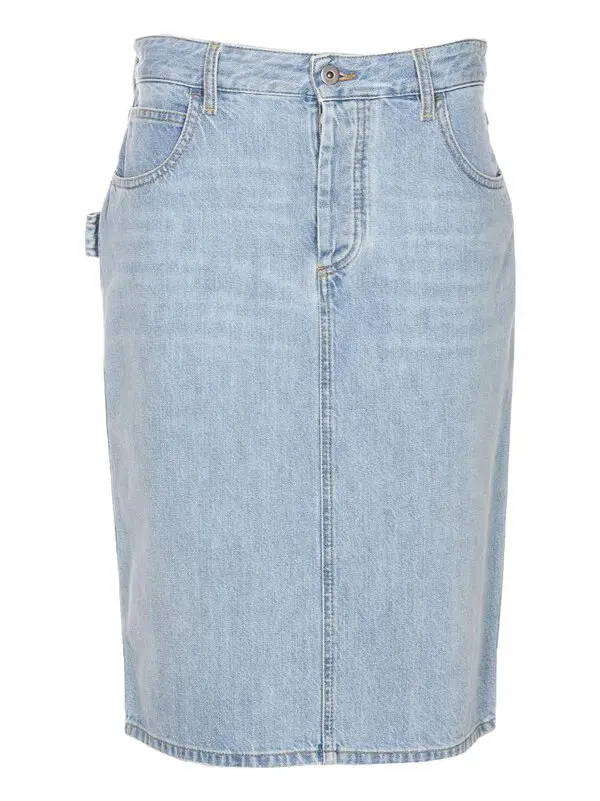 Bottega Veneta Light Bleached Denim Midi Skirt - Blue