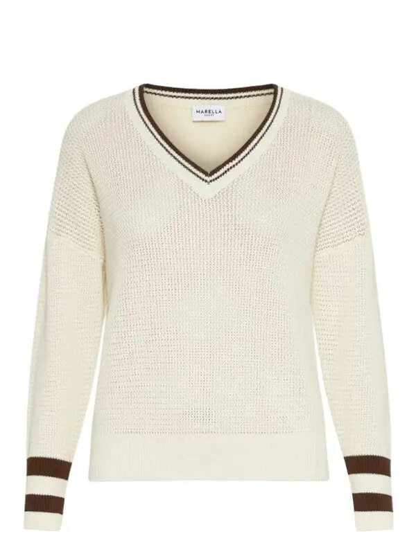 Marella V-neck Striped Sweater - White