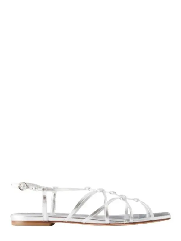 AeydĒ Metallic Leather Flat Sandals - Silver