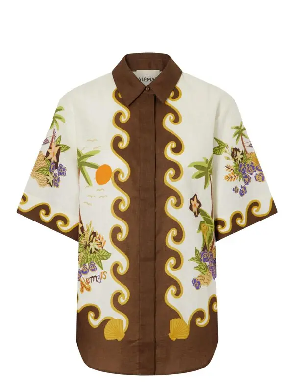 ALEMAIS Island Cove Printed Linen Shirt - Brown