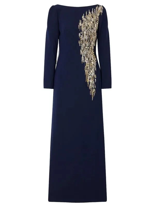 Jenny Packham Bead-embellished Crepe Gown - Black