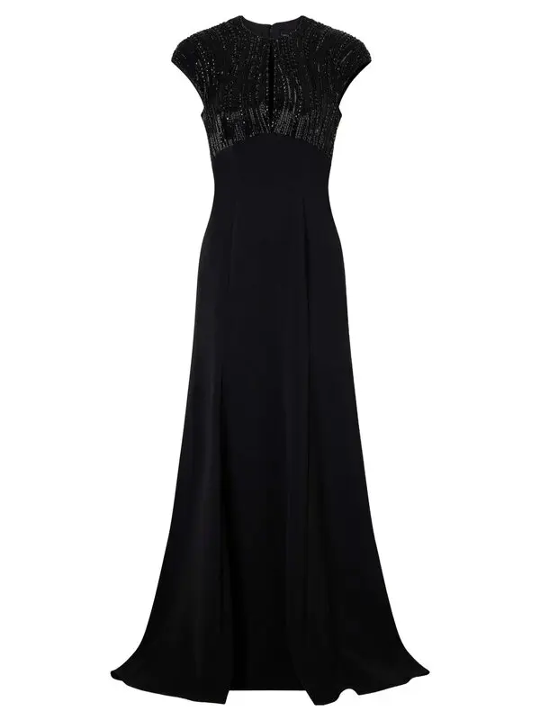 Jenny Packham Moonveil Embellished Georgette-crepe Gown - Black