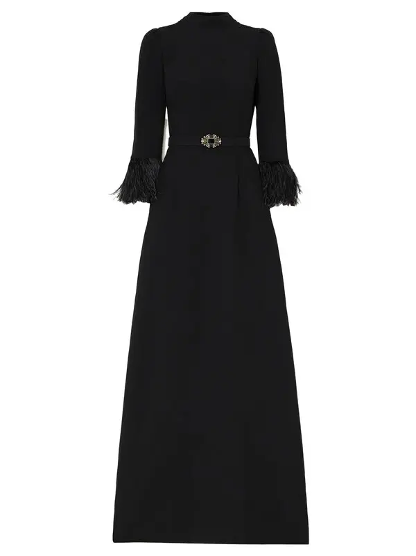 Andrew Gn Feathertrimmed Crepe Gown - Black