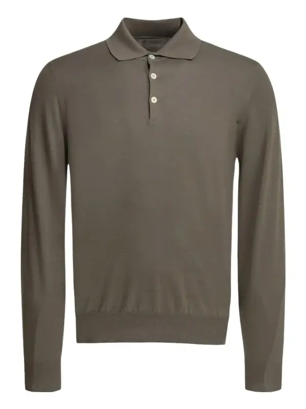 Brunello Cucinelli Collared Long-sleeve Knit Top - Green