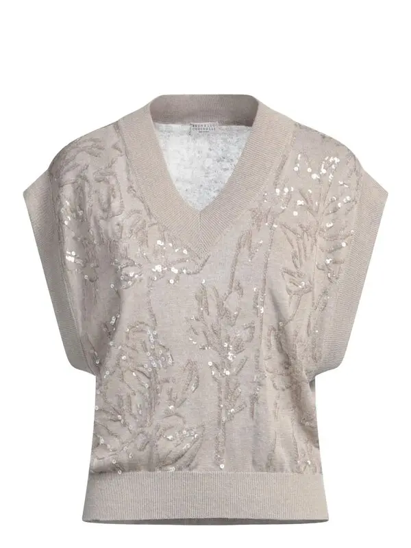 Brunello Cucinelli Sequined V-neck Sweater - Gray
