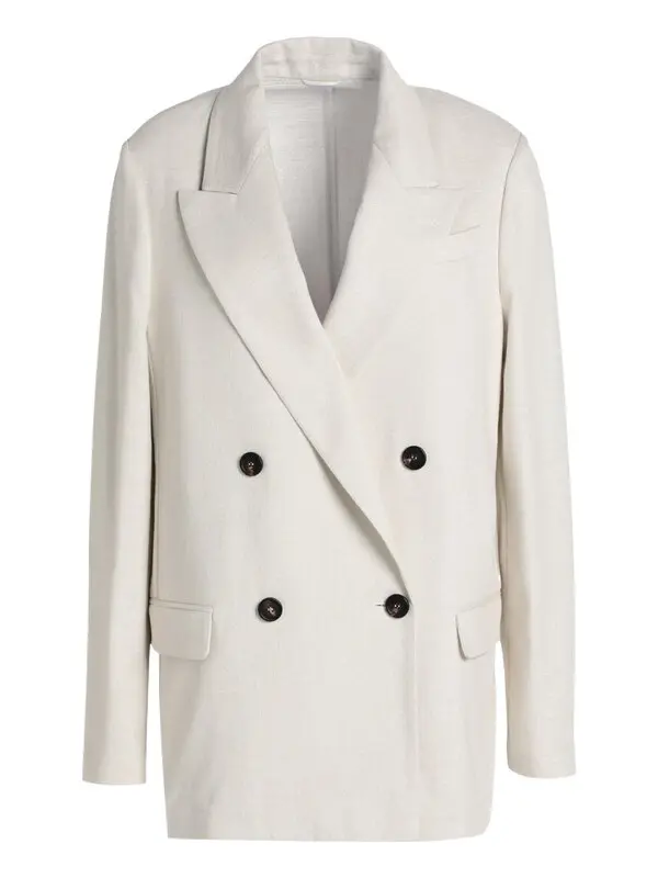 Brunello Cucinelli Double-breasted Woven Blazer - White
