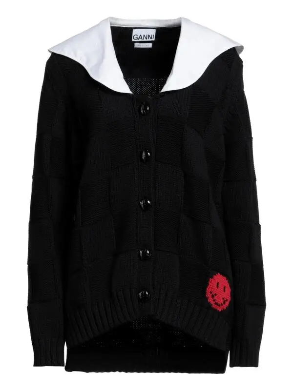 GANNI Long Sleeve Button-up Cardigan - Black