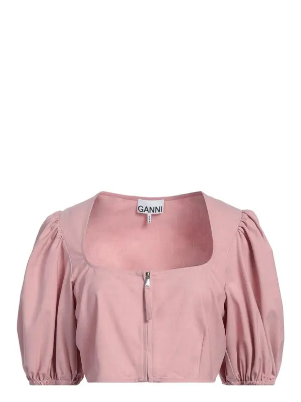 GANNI Solid Color Cropped Top - Pink