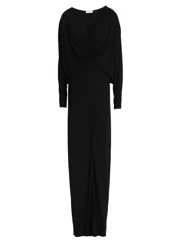 Saint Laurent Simple V-neck Long-sleeve Evening Gown - Black