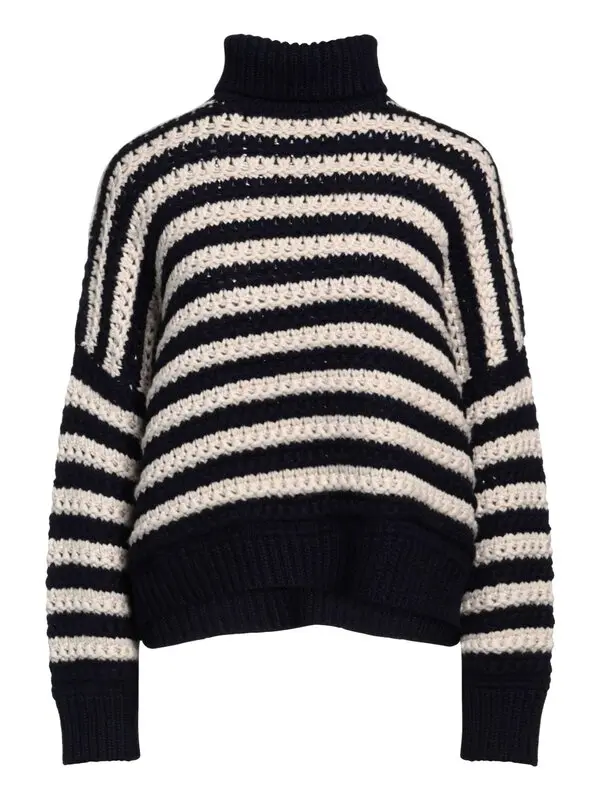 Brunello Cucinelli Striped Turtleneck Knit Sweater - Black