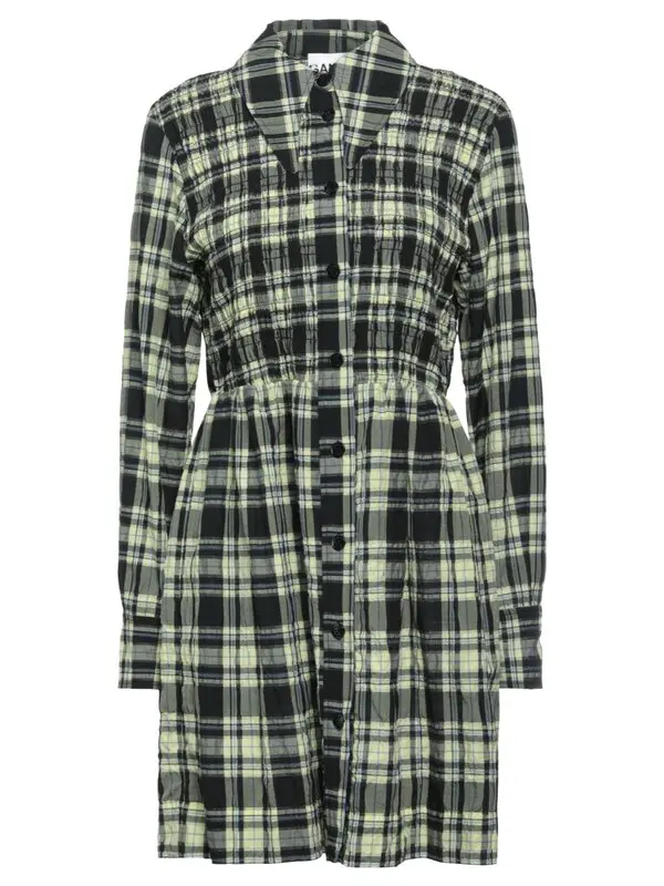 GANNI Long Sleeve Pleated Dress - Gray