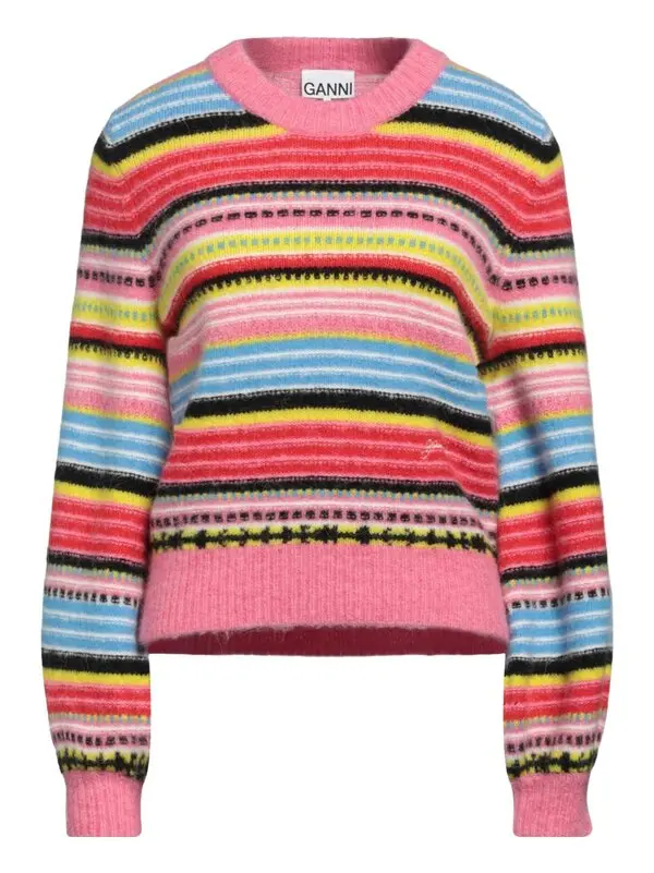 GANNI Striped Crewneck Jumper - Pink
