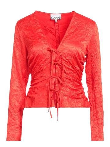 GANNI Satin Long Sleeve Top - Red