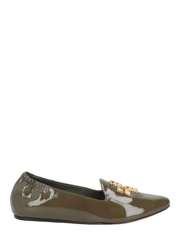 Tory Burch Round Toe Designed Leather Slides - Green