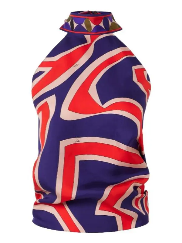 Emilio Pucci Printed Silk-twill Halterneck Top - Blue