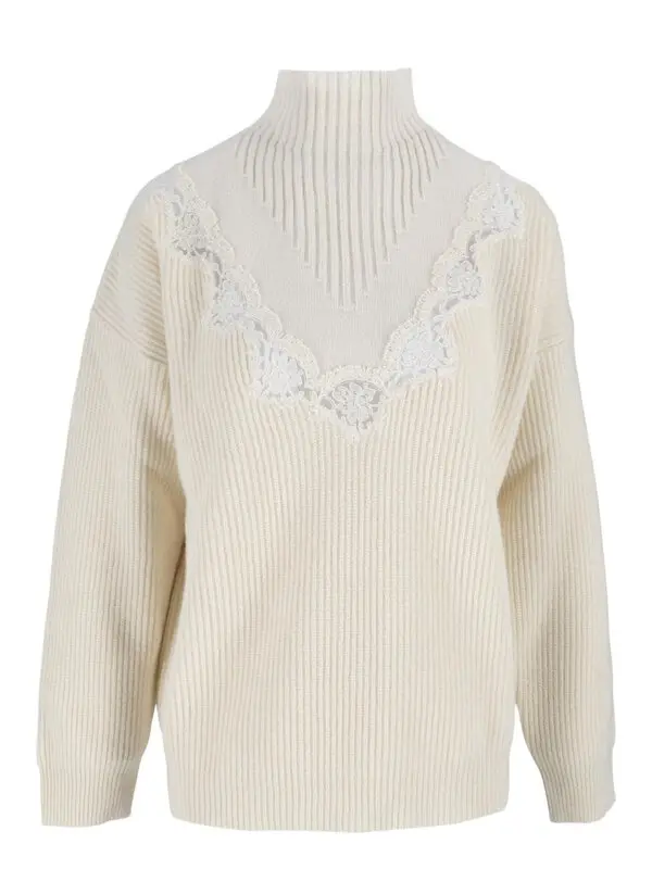 Ermanno Scervino Lace-trim Ribbed-knit Sweater - White