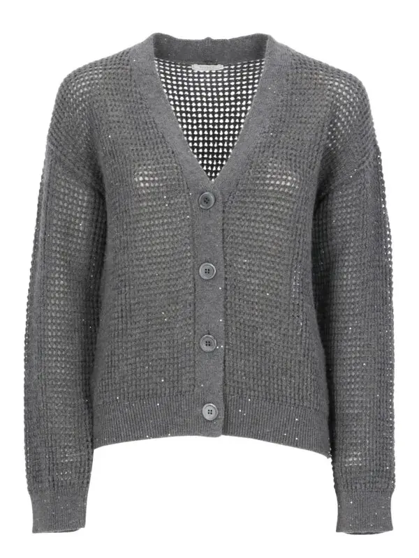 Peserico Perforated Sequined Cardigan - Grey