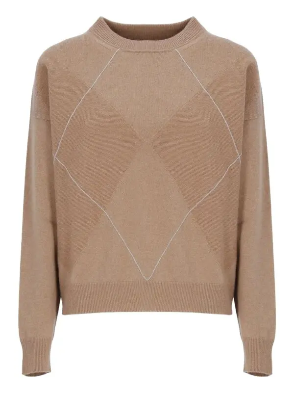 Peserico Beaded Diamond Ribbed Jumper - Brown