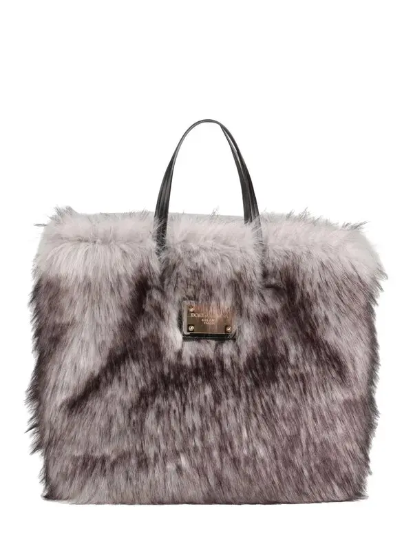 Dolce & Gabbana Leather And Plush Fabric Tote Bag - Gray