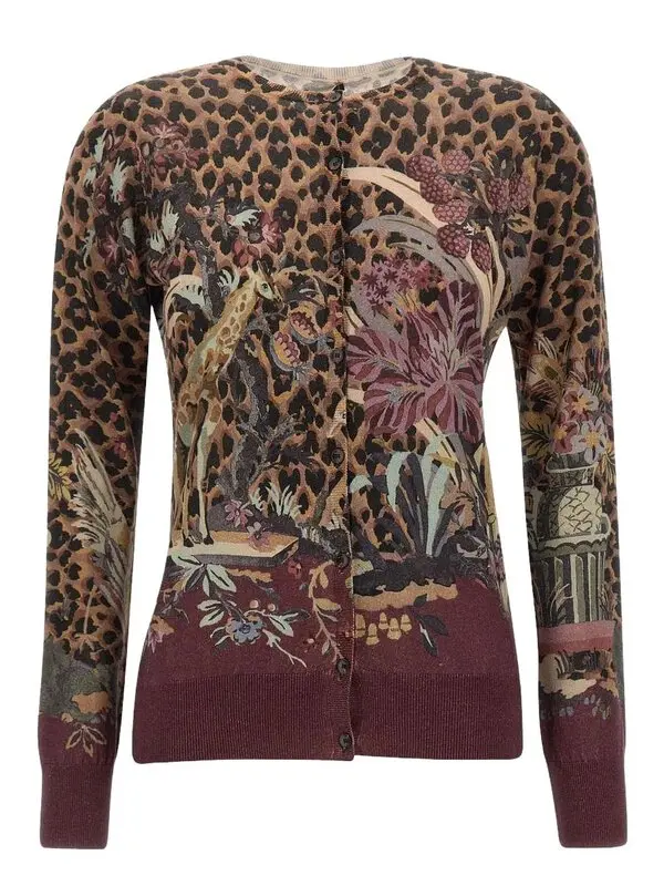 Etro Leopard-print Floral-intarsia Cardigan - Multicolor