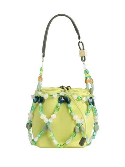 GANNI Medium-sized Satin Bucket Bag - Green