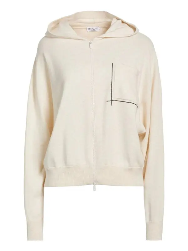 Brunello Cucinelli Hooded Zip Up Knitwear - White