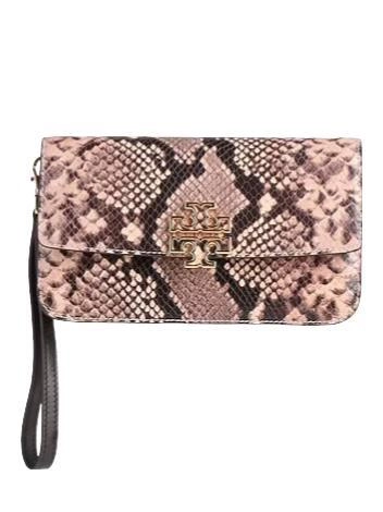 Tory Burch Snake-patterned Leather Clutch - Nude