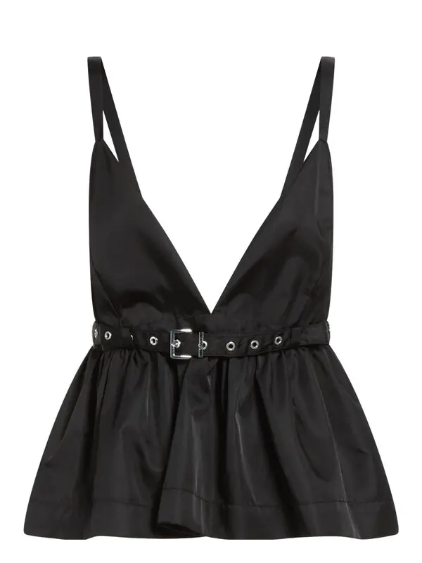 GANNI Deep V Neckline Top - Black
