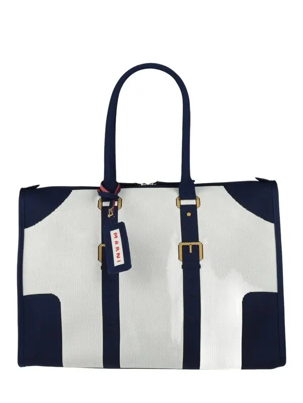 Marni Multicolor Woven Tote Bag - White