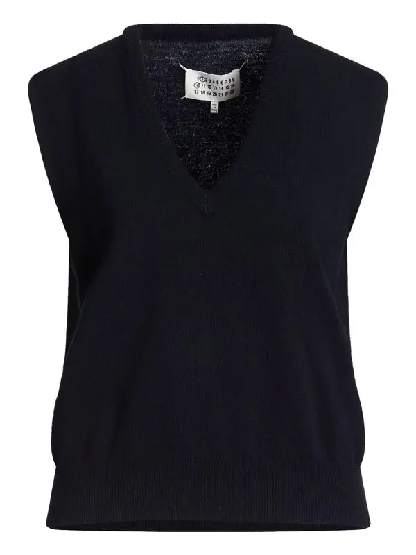 MAISON MARGIELA Lightweight Knit V-neck Sleeveless Top - Black