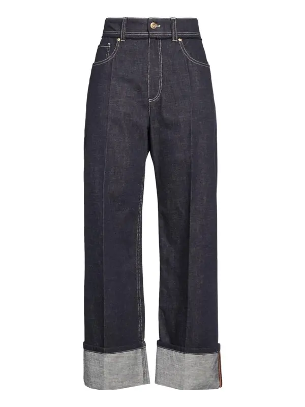 Brunello Cucinelli Simple And Versatile Dark Denim Wide-leg Pants - Black