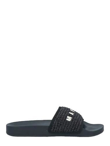 Marni Woven Raffia Pool Slides - Black