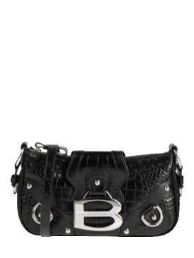 Balenciaga Croc-embossed Cowhide Flap Bag - Black